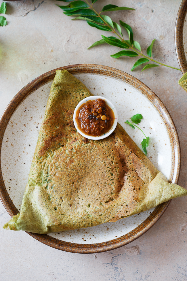 pesarattu (moong dal dosa) with kale - A Bit Wholesomely